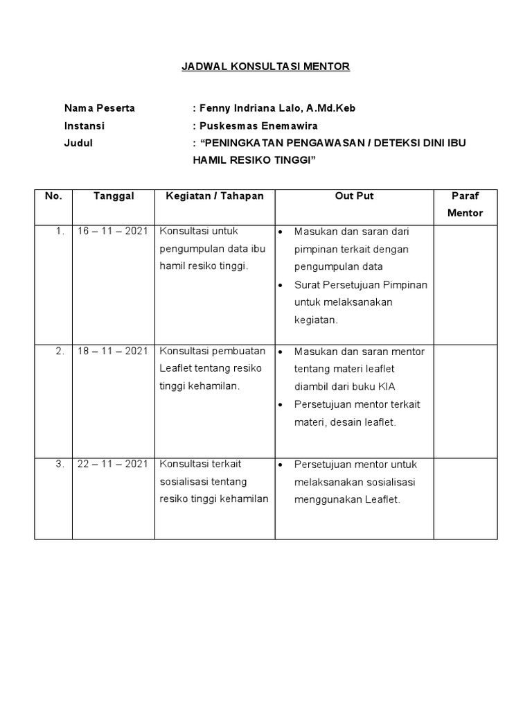 Jadwal Konsultasi Mentor | PDF