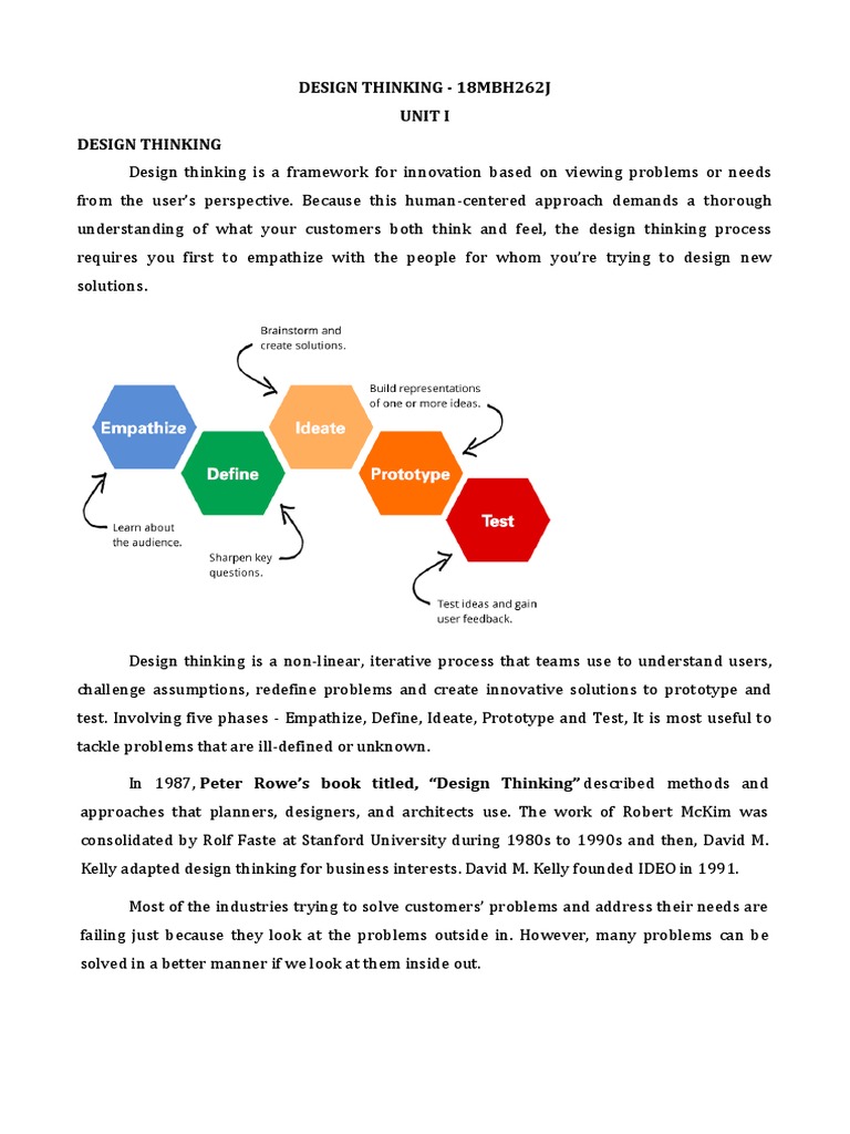 Design Thinking - 18Mbh262J Unit I Design Thinking | PDF | Design Thinking | Design