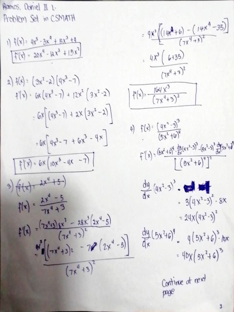(CSMATH1) Problem Set - Derivatives | PDF