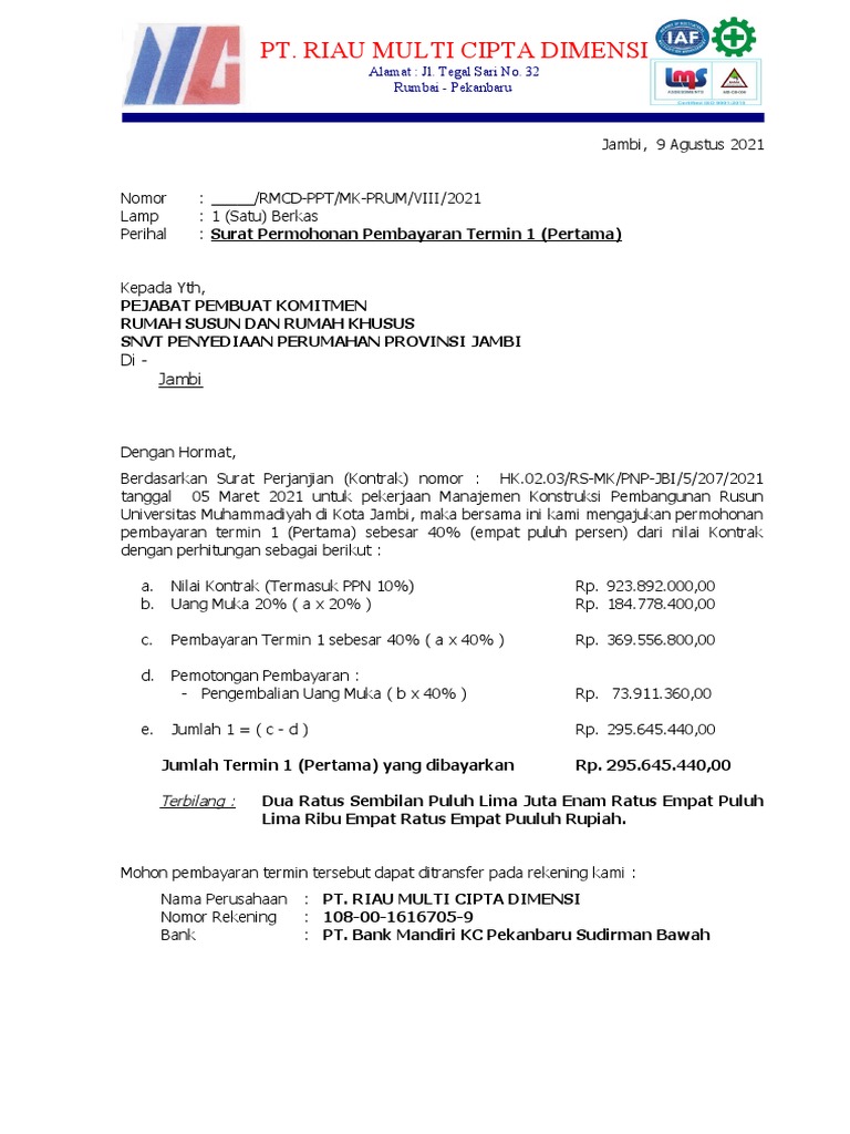 Surat PERMOHONAN INVOICE - Revisi1 | PDF