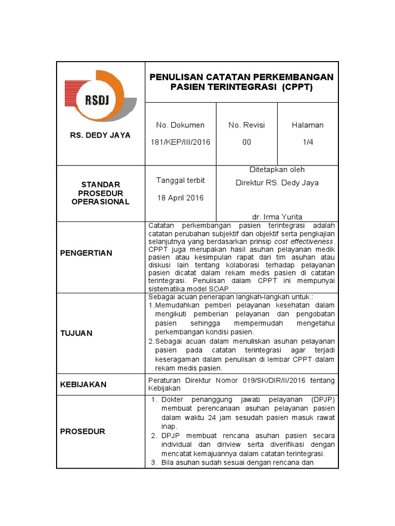 SOP CPPT RS Dedy Jaya | PDF | Sains & Matematika