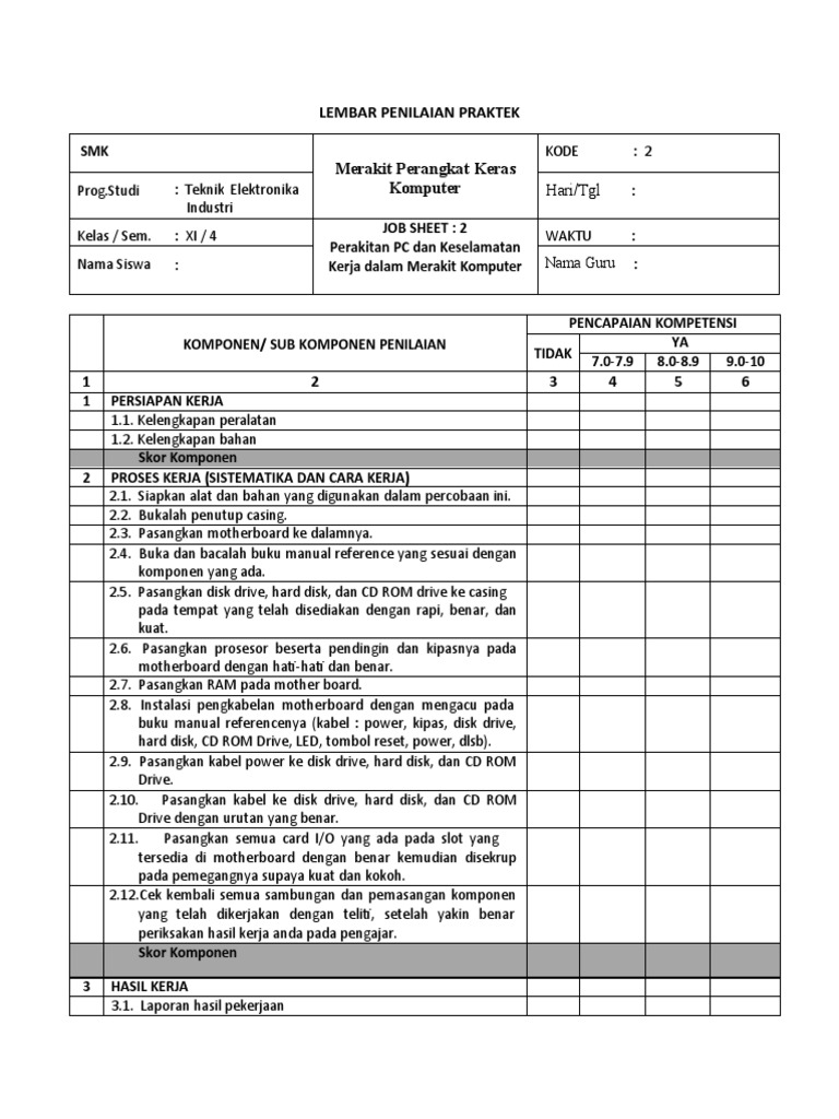 Lembar Penilaian Praktek | PDF Lembar Penilaian Praktek | PDF