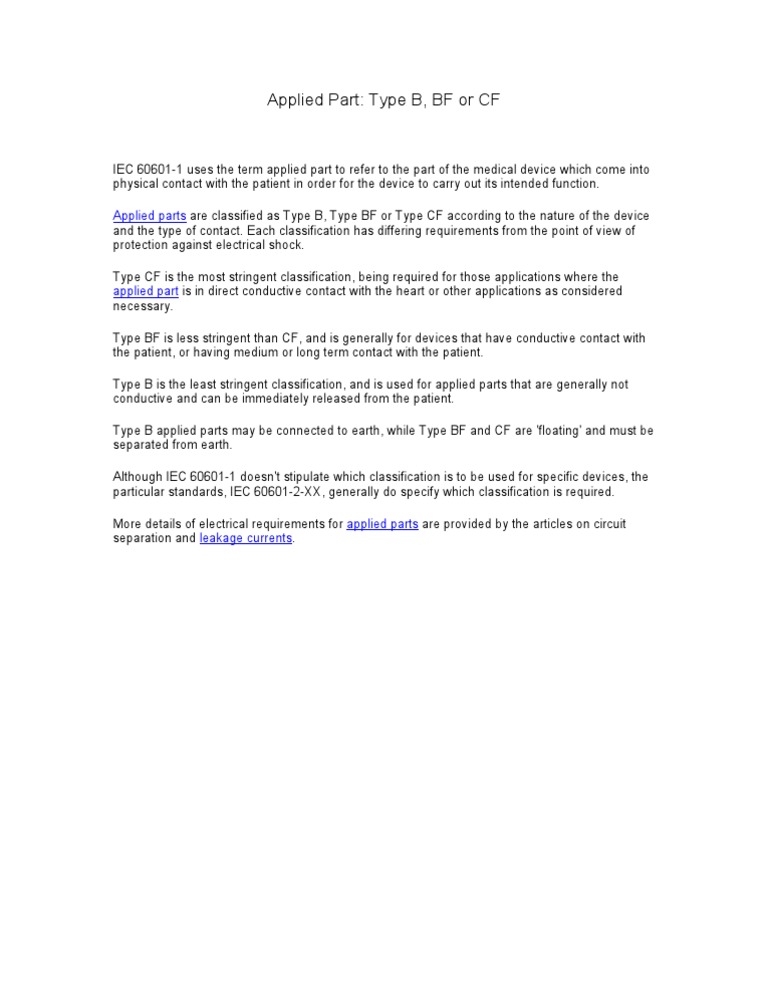 Classification Type B, BF or CF | PDF