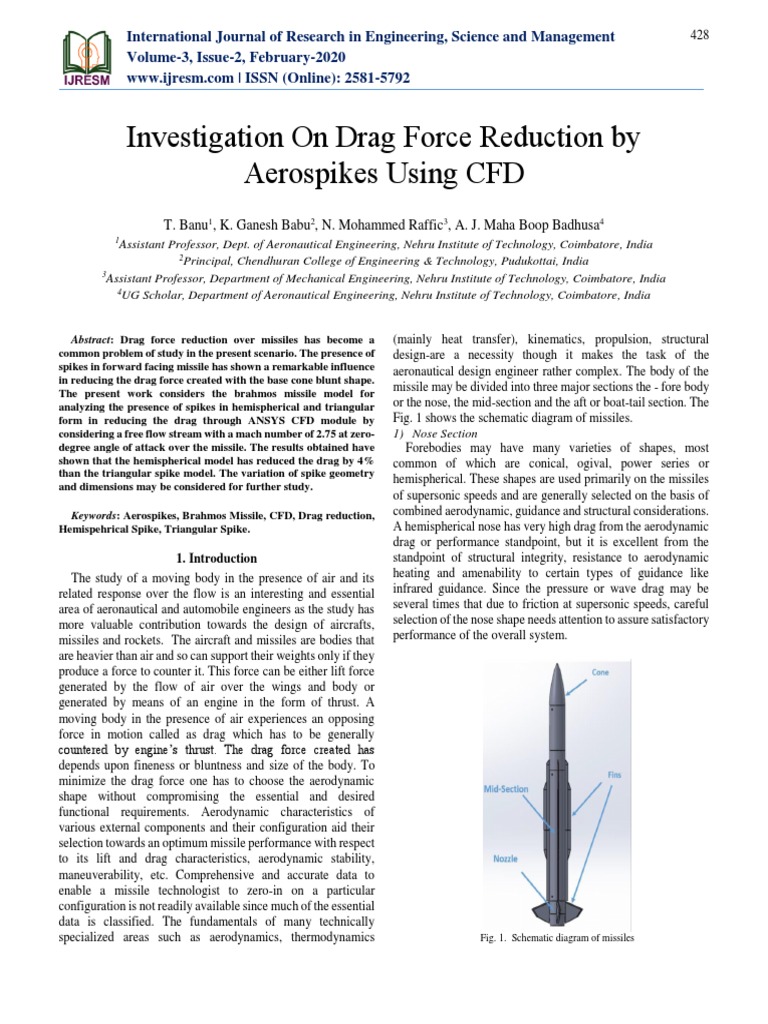 Analysis of Drag Force Reduction Methods for Missiles Using ...