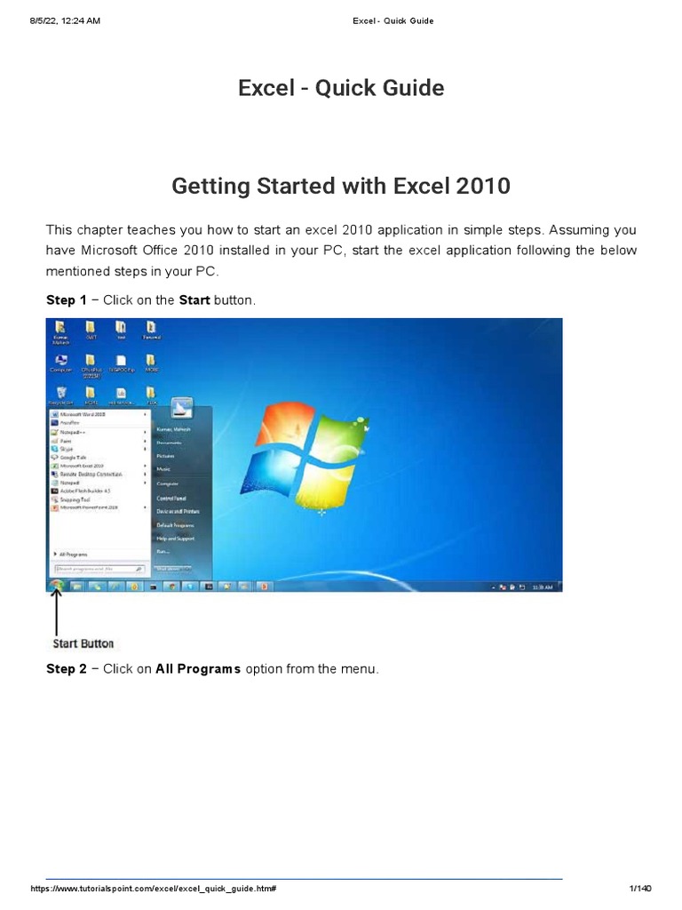 Excel - Quick Guide | PDF | Microsoft Excel | Computer Keyboard