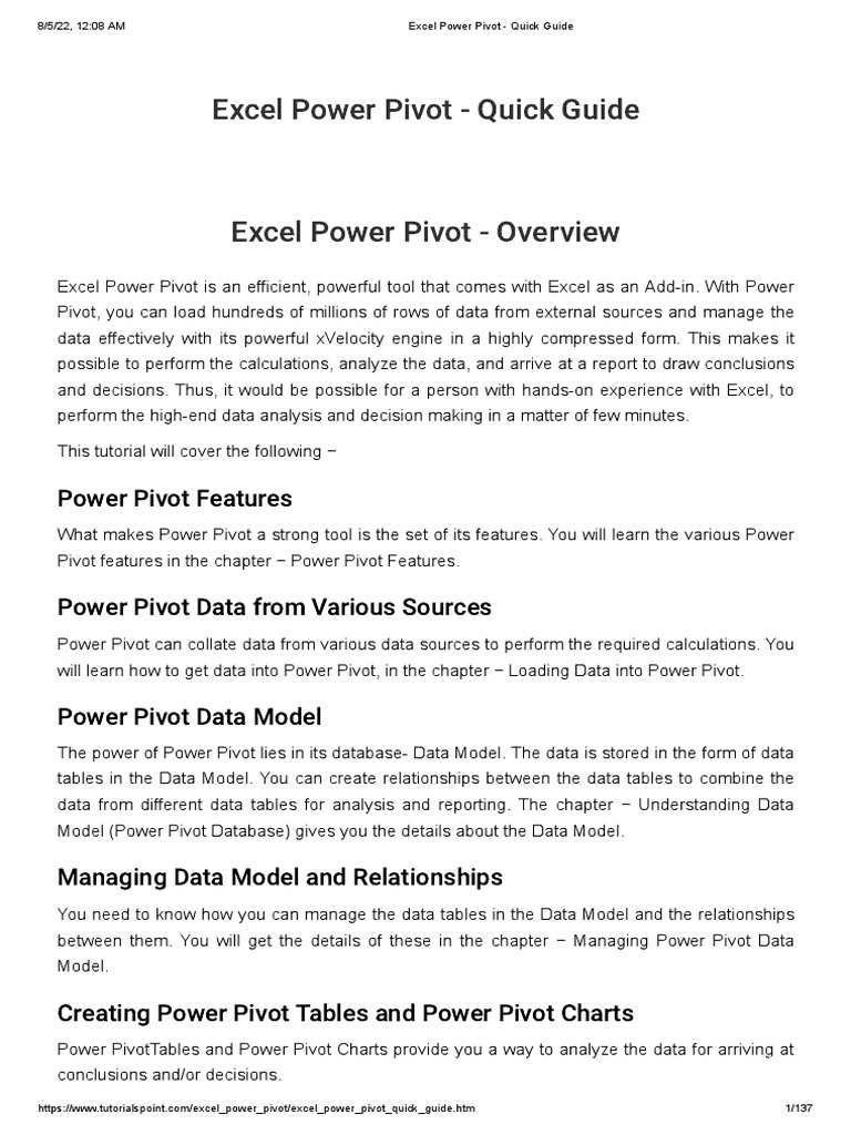 Excel Power Pivot - Quick Guide Power Pivot | PDF | Microsoft Excel | Comma Separated Values