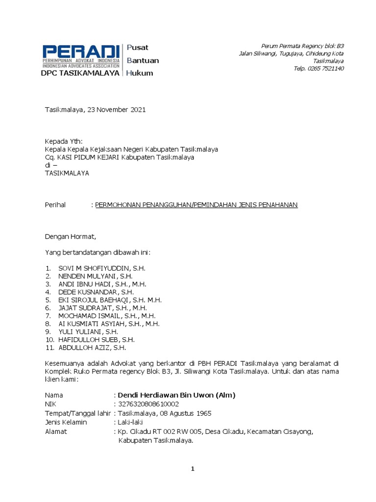 Surat Permohonan Penangguhan Penahanan | PDF