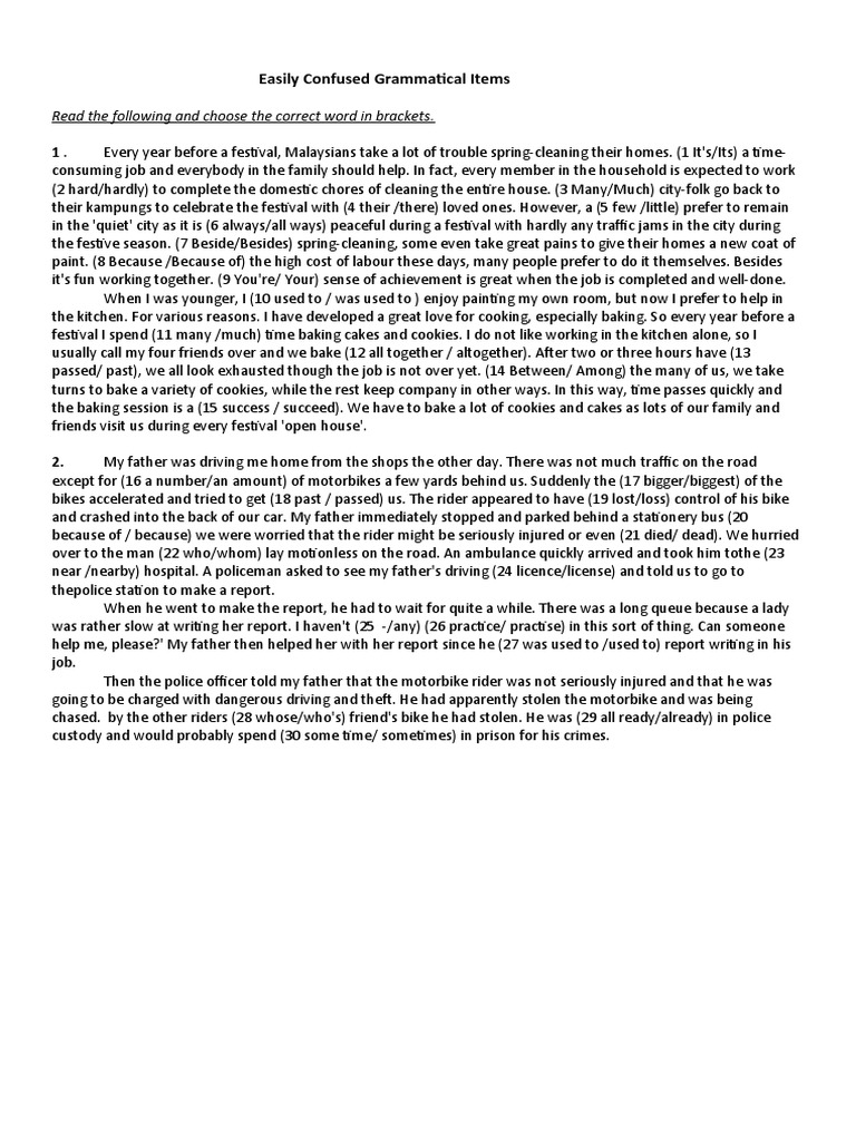 Easily Confused Grammatical Items | PDF