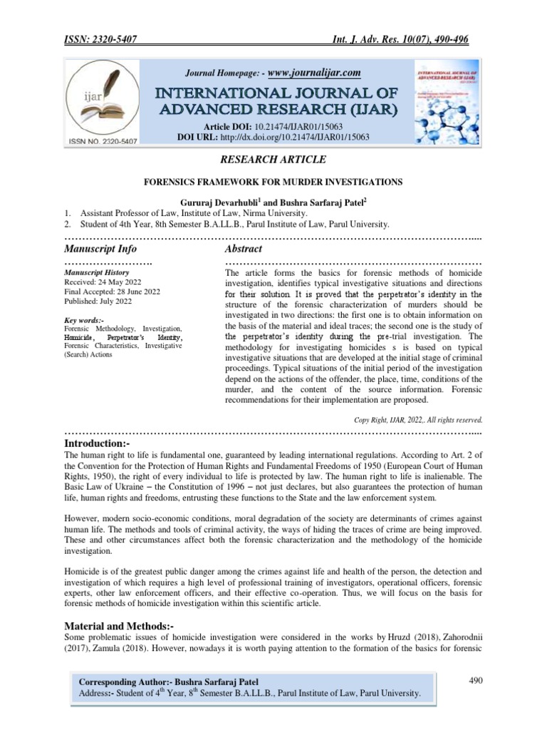 Forensics Framework For Murder Investigations | PDF | Forensic Science ...