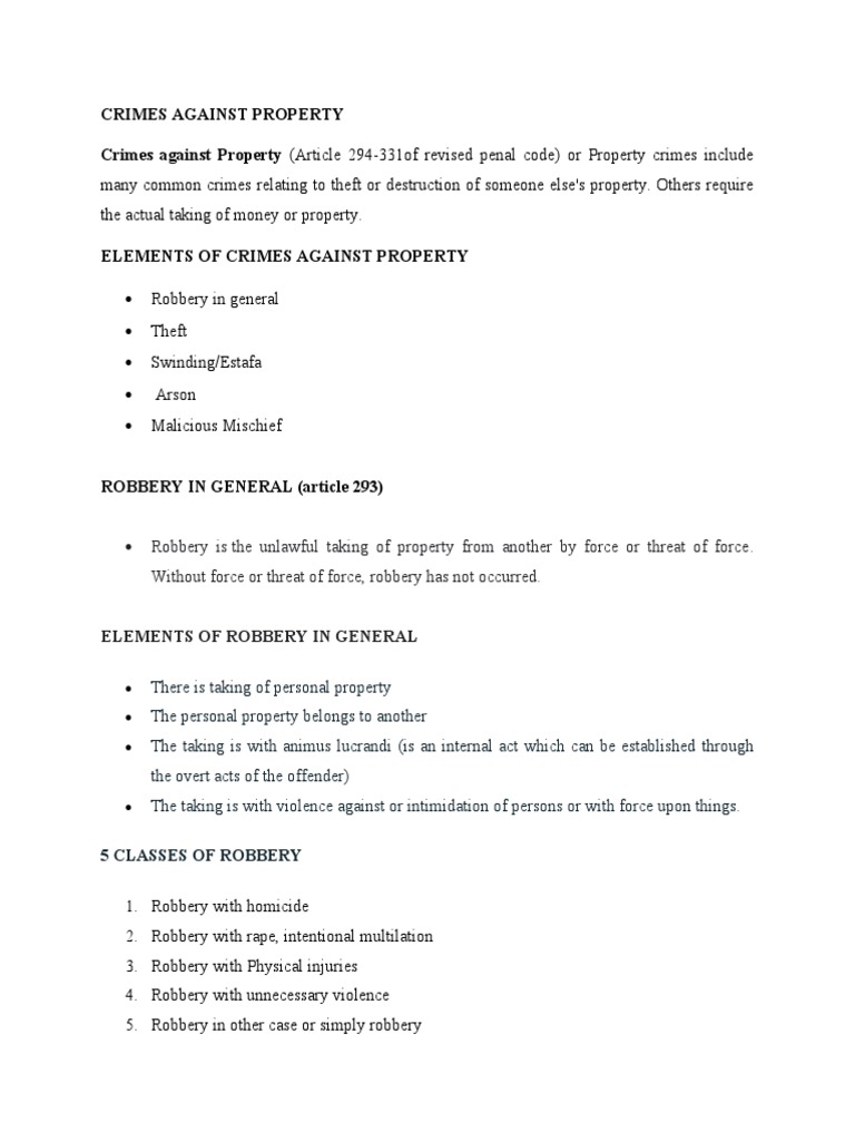 CRIMES AGAINST PROPERTY | PDF | Robbery | Crimes