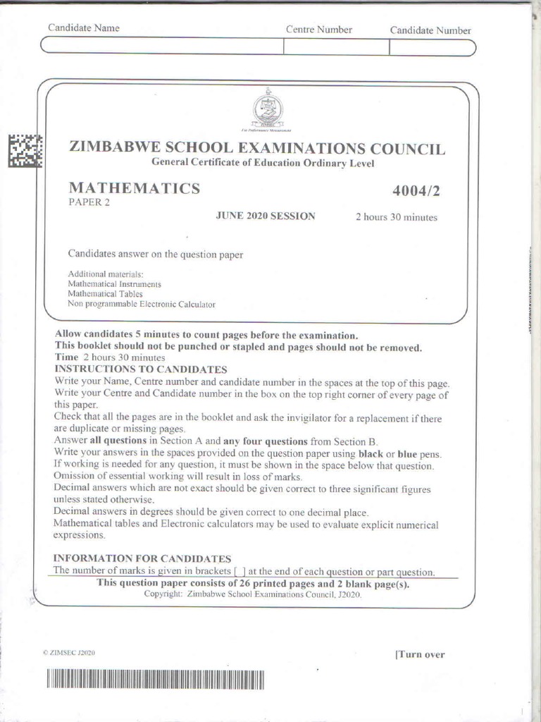 Maths O Level June 2020 P2 | PDF
