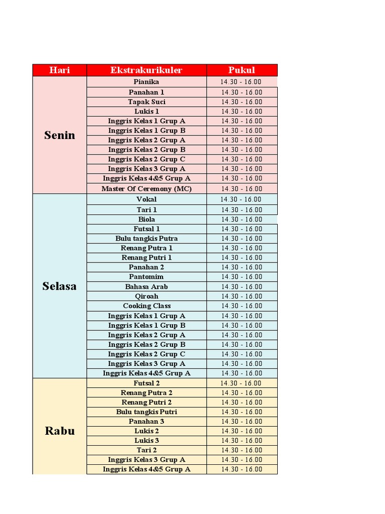 JADWAL Ekskul 2022-2023 | PDF