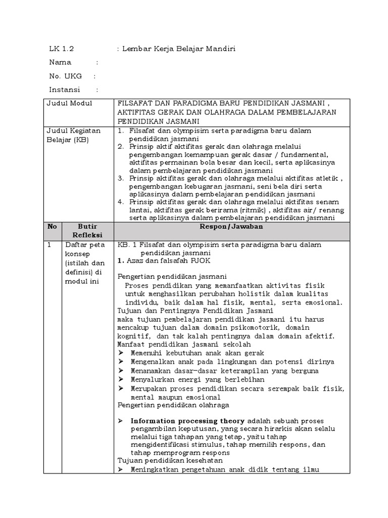 LK 1 Modul 2 Propesional Filsafat Dan Paradigma Baru Penjas, Aktifitas | PDF
