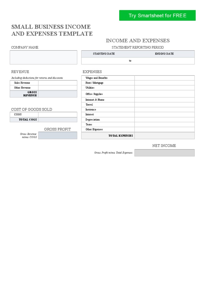 Small Business Income and Expenses Template | PDF | Revenue | Expense