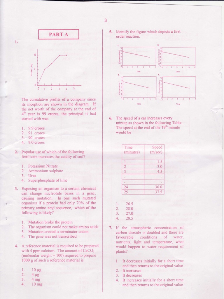 Csir-Net June 2011 (Question Paper) Part A | PDF | Oxygen | Glucose