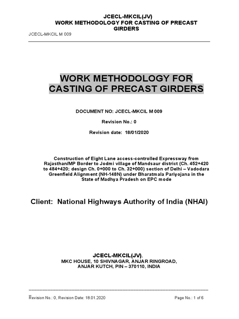 Precast RCC Girder Methodology | PDF | Concrete | Economic Sectors