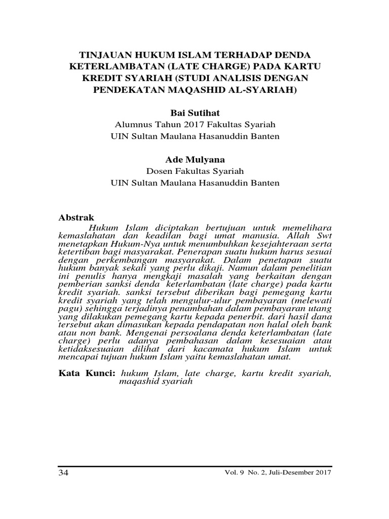 Tinjauan Hukum Islam Terhadap Denda Keterlambatan (Late Charge) Pada Kartu Kredit Syariah (Studi ...