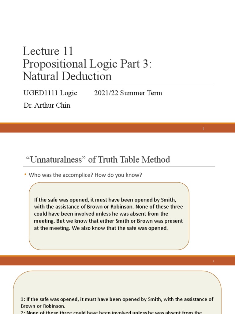 Lecture 11 Propositional Logic Part 3 Natural Deduction | PDF | Logic | Deductive Reasoning