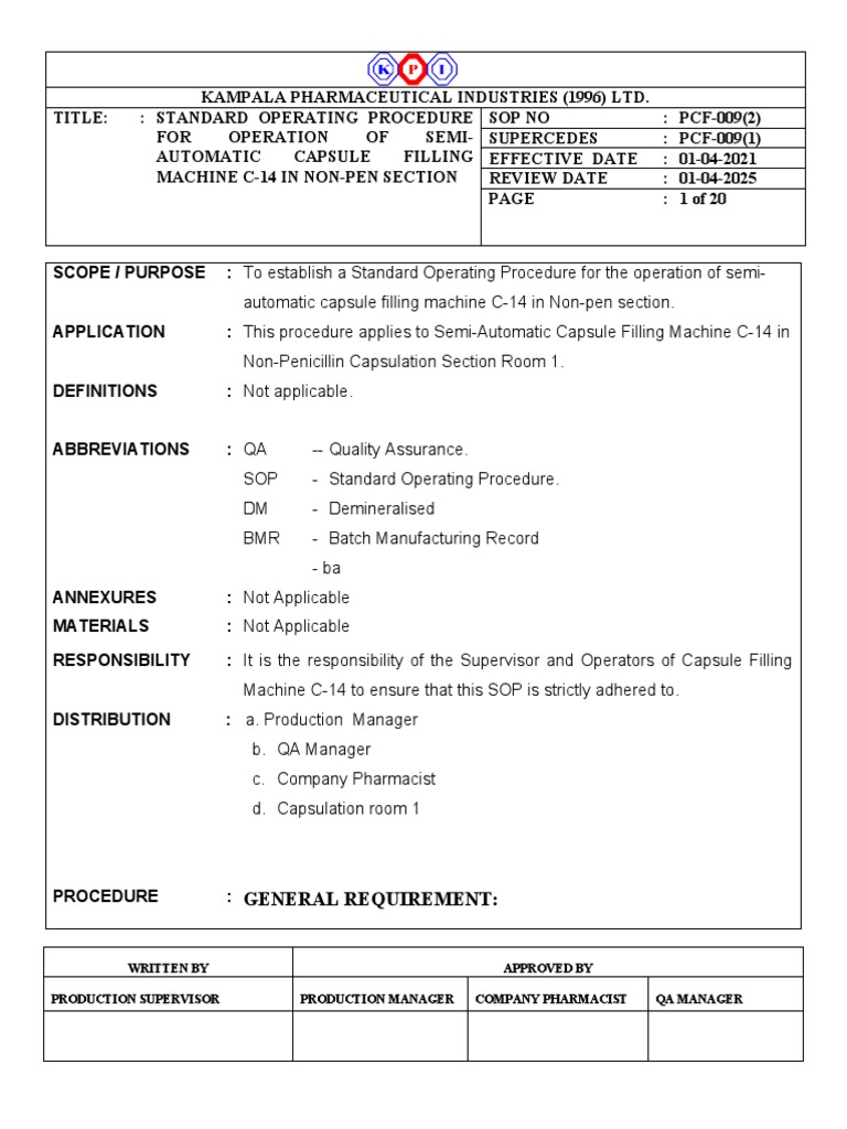 SOP for Semi-Automatic Capsule Filling | PDF | Clutch | Manufactured Goods