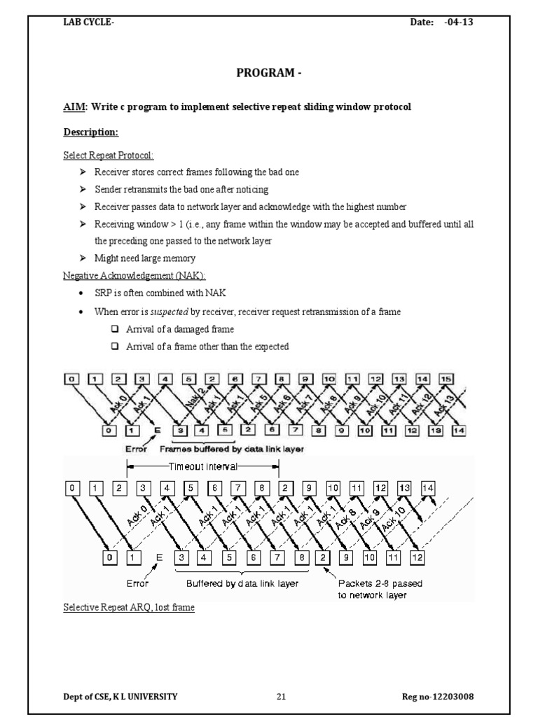 Program - : AIM: Write C Program To Implement Selective Repeat Sliding Window Protocol ...