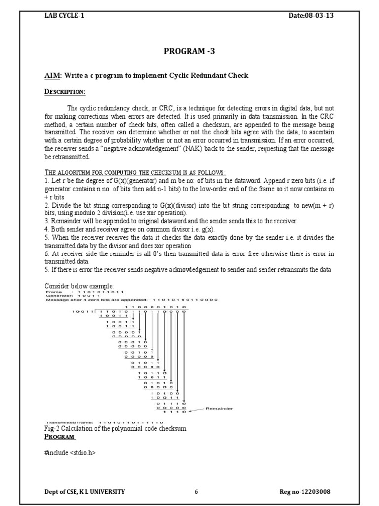 Implementation of Cyclic Redundancy Check: A C Program to Detect Errors in Digital Data ...