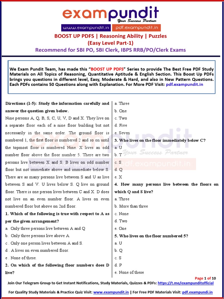 Puzzle Easy Moderate Hard | PDF | Quiz