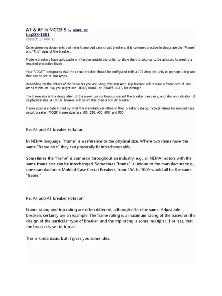 AT & AF in MCCB | PDF | Electromagnetism | Electrical Components