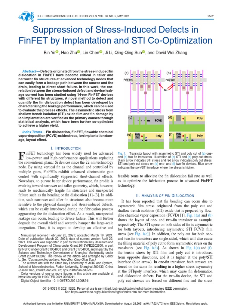 Suppression of Stress-Induced Defects in FinFET by Implantation and STI ...