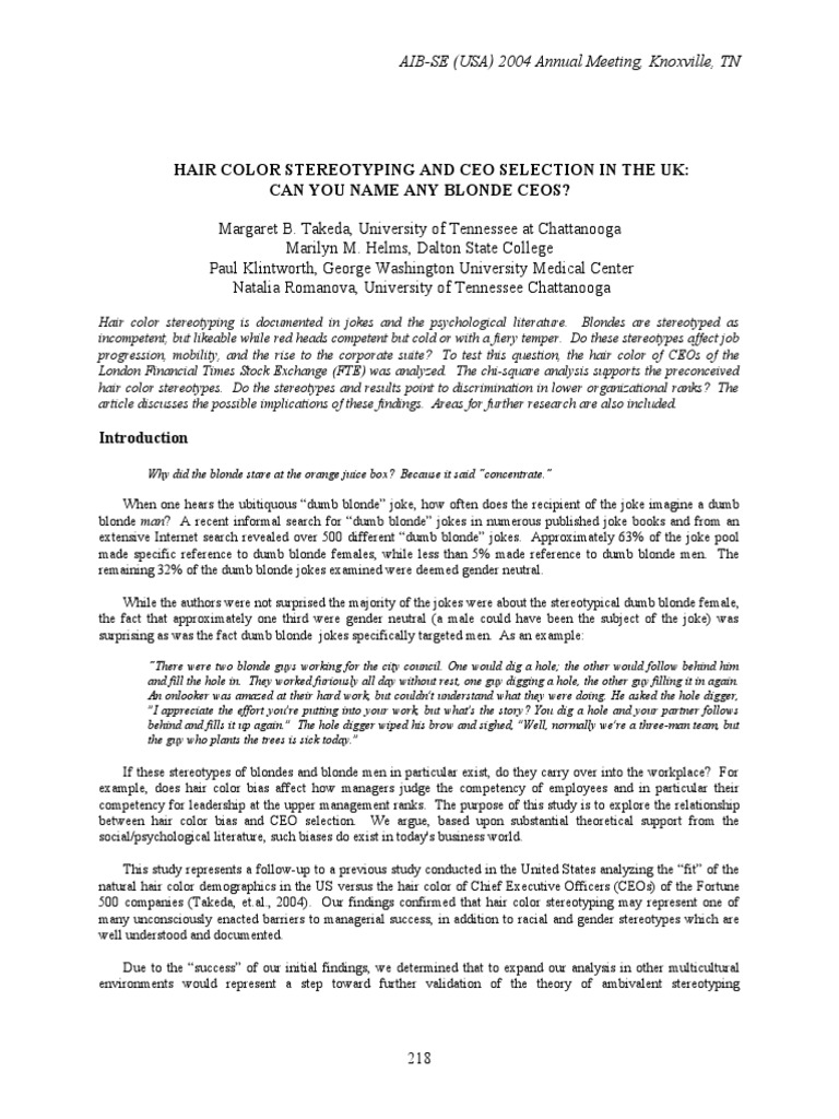 Hair Color Stereotyping and Ceo Selection in The Uk: Can You Name Any ...