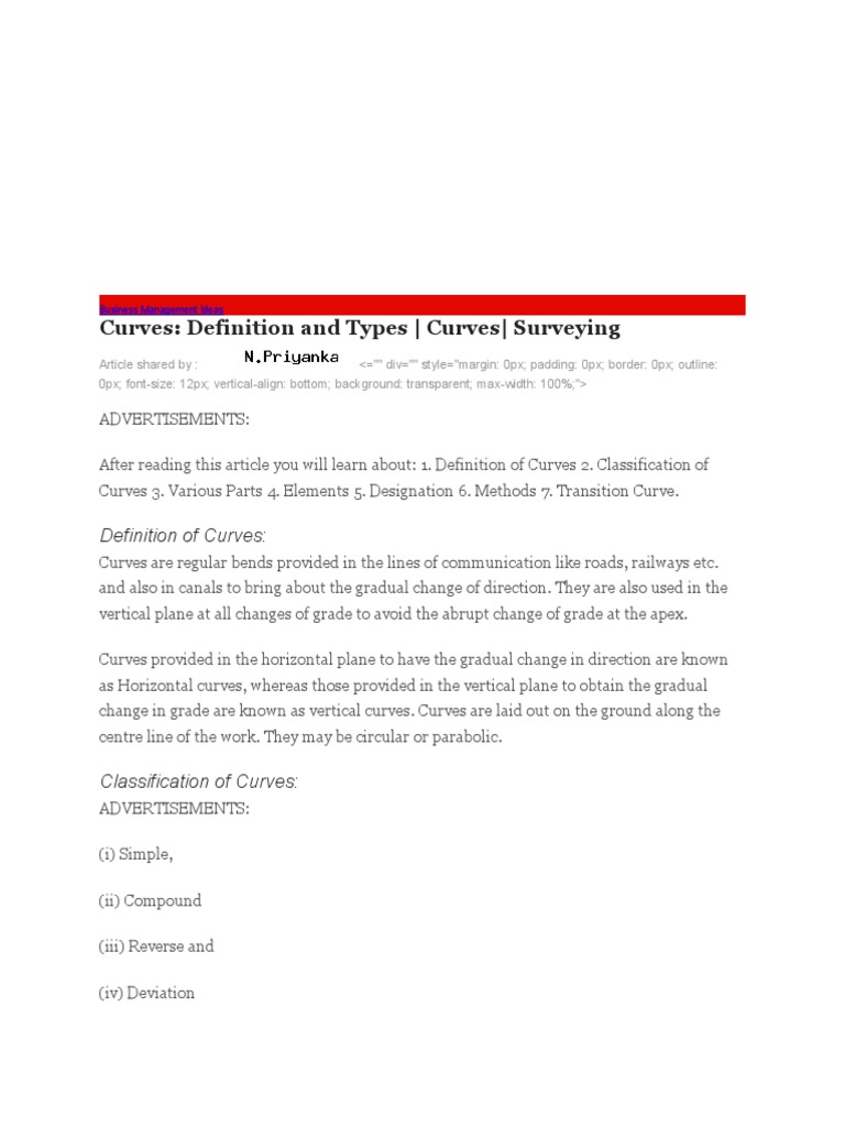 Curves: Definition and Types - Curves - Surveying | PDF | Science ...