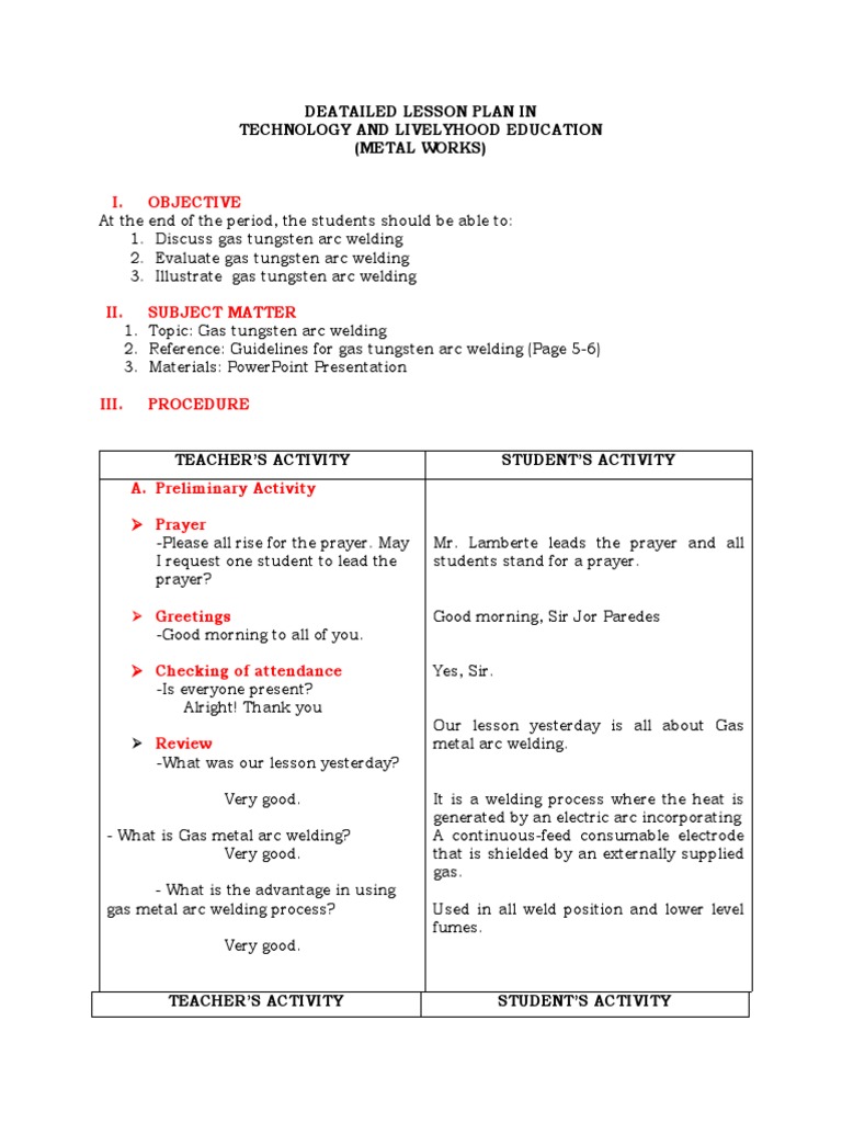 Detailed Lesson Plan (Jor) | PDF | Construction | Welding