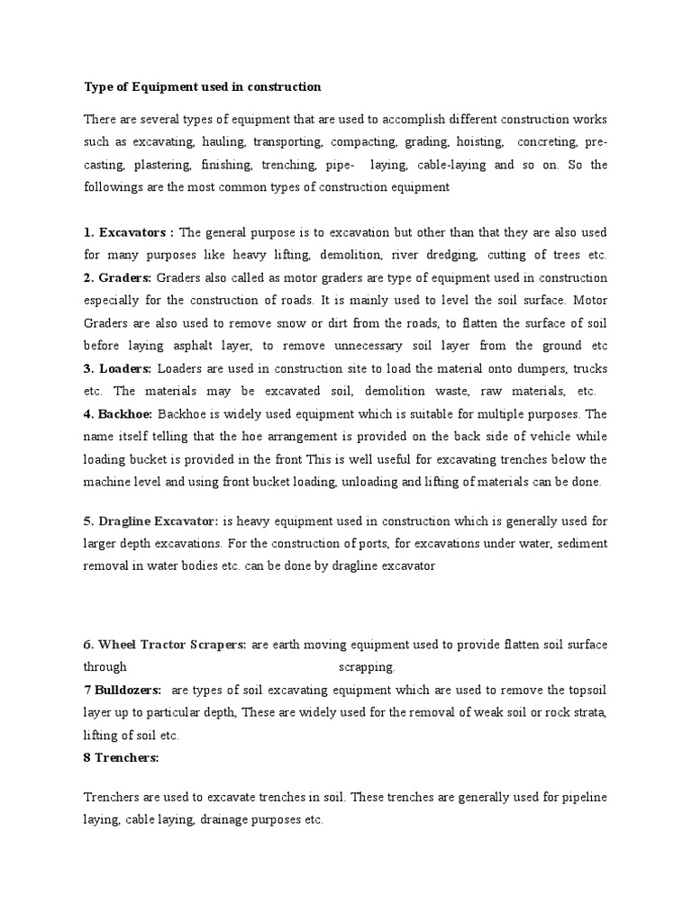 Types of Construction Equipment Explained | PDF | Loader (Equipment ...