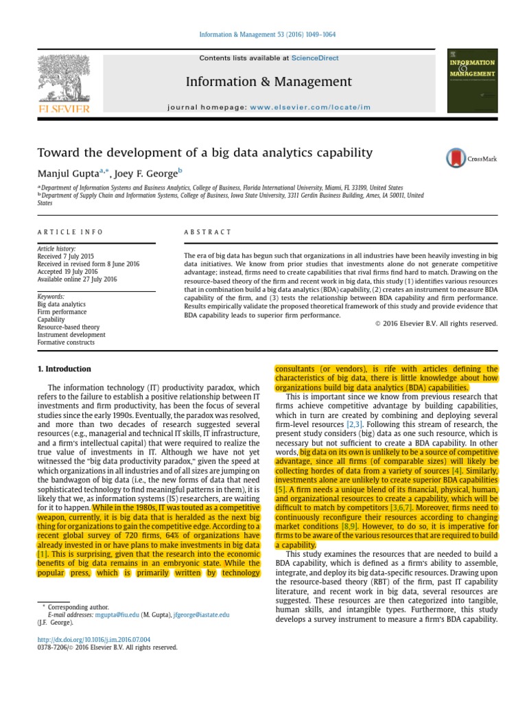 Toward The Development of A Big Data Analytics Capability | PDF | Big ...