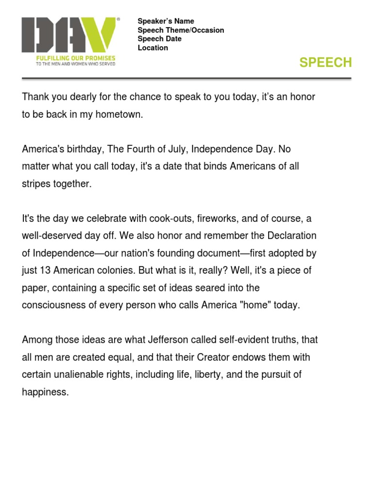 Independence Day Speech | PDF | Independence Day (United States) | The ...