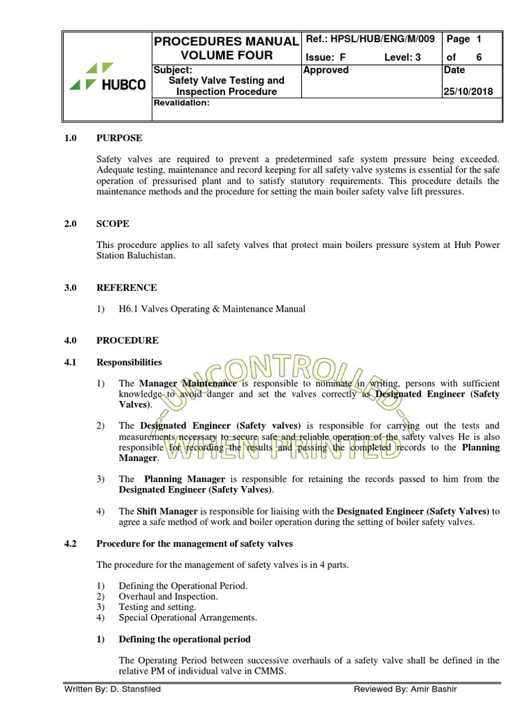 Procedures Manual Volume Four: Revalidation | Download Free PDF | Valve | Safety