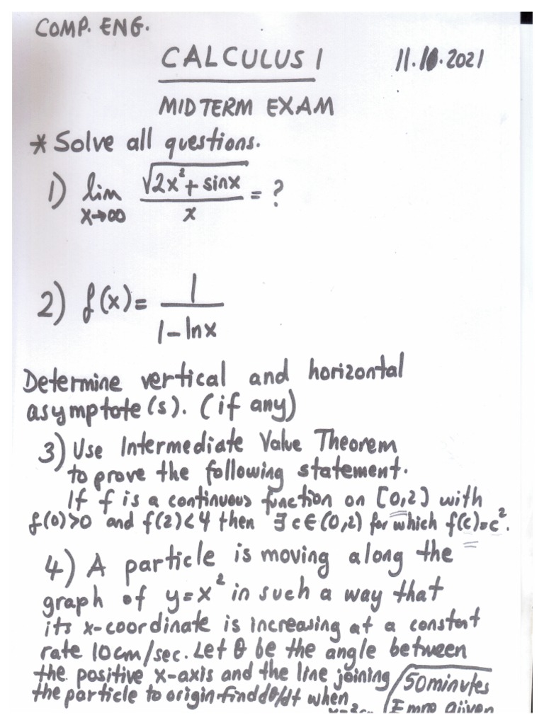 Calculus 1 Mid Term and Solutions | PDF