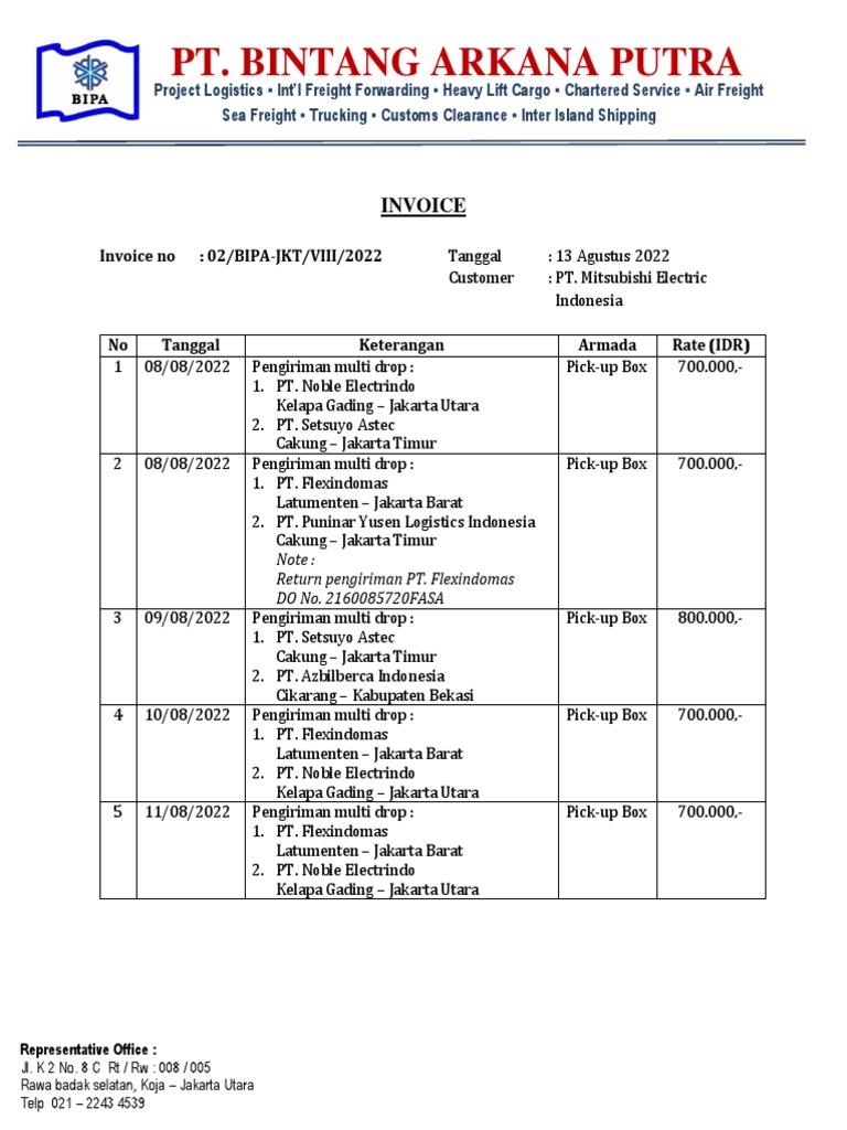 Pt. Bintang Arkana Putra: Invoice | PDF | Jakarta | Consumer Goods