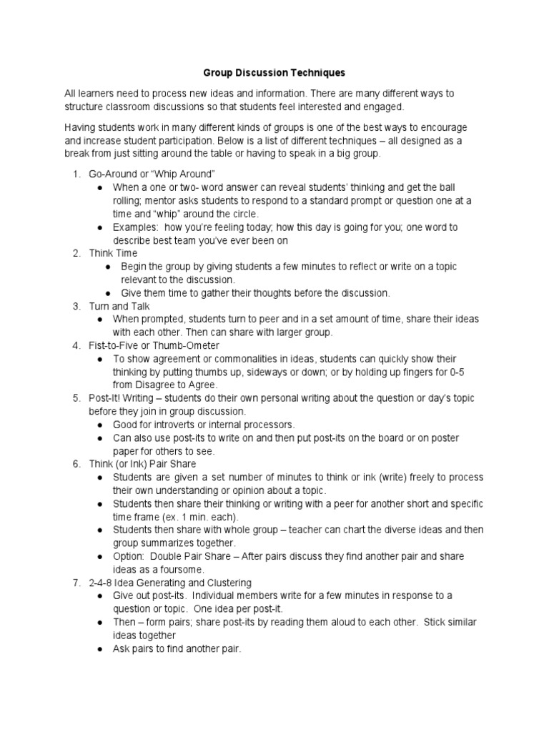 Group Discussion Techniques | PDF | Brainstorming | Mentorship