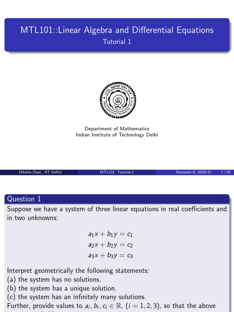 Mtl101 Tut Solutions Combined | PDF | Matrix (Mathematics) | Mathematical Objects