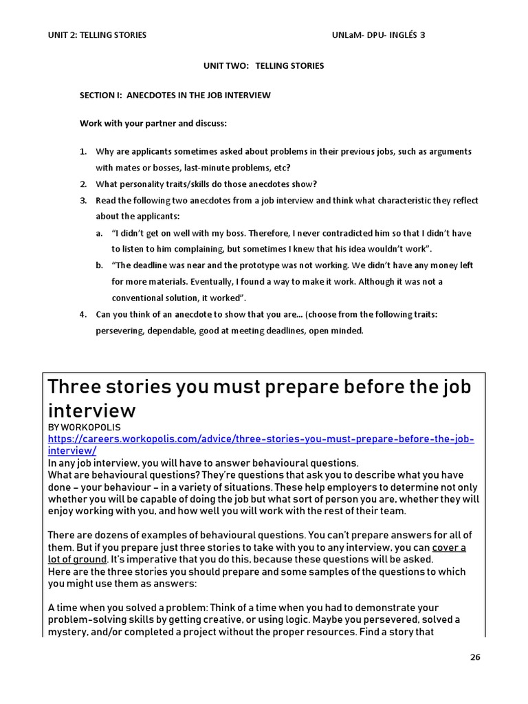 Three Stories You Must Prepare Before The Job Interview: Unit Two ...