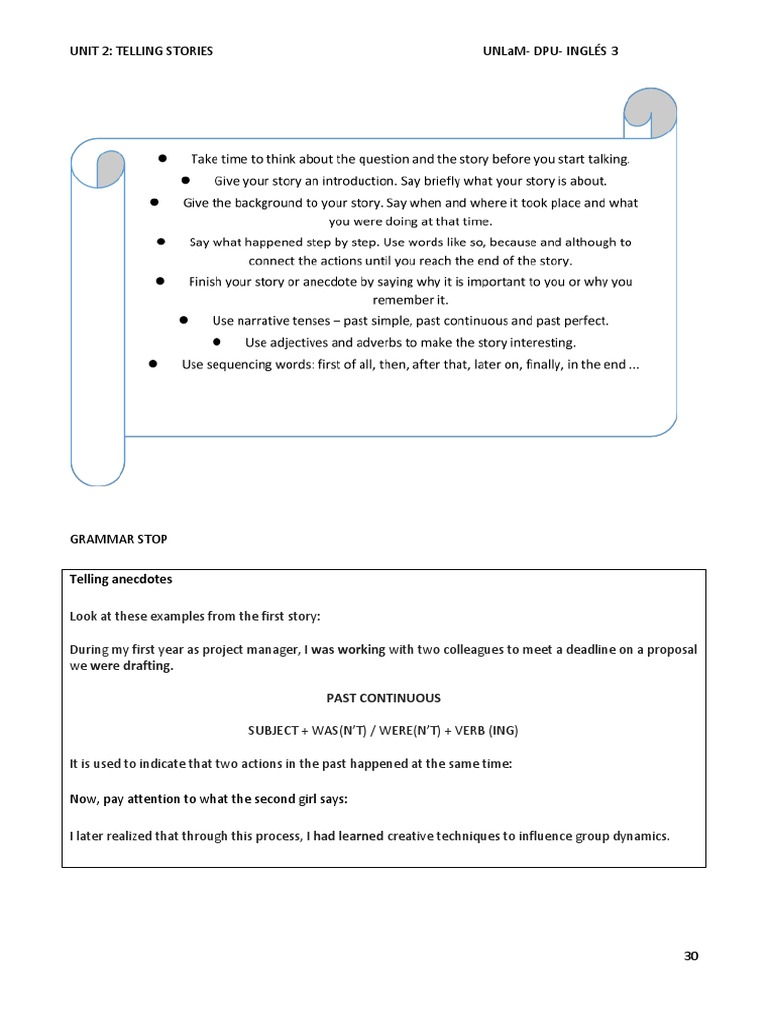 Unit 2: Telling Stories Unlam-Dpu - Inglés 3 | PDF