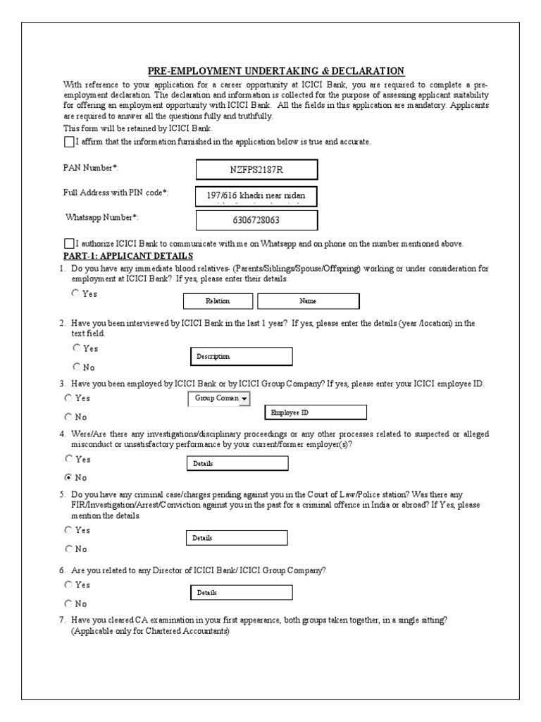 Pre-employment Undertaking & Declaration | PDF | Legal Liability ...