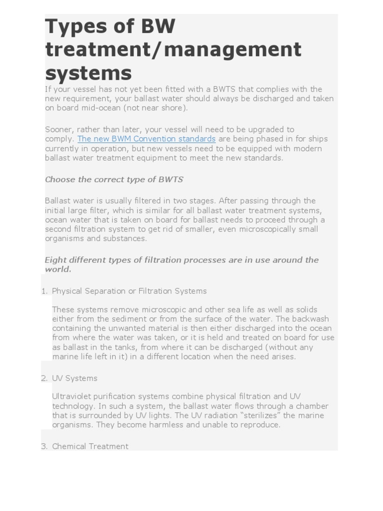 Choosing the Right BWTS for Your Vessel | PDF | Water | Filtration