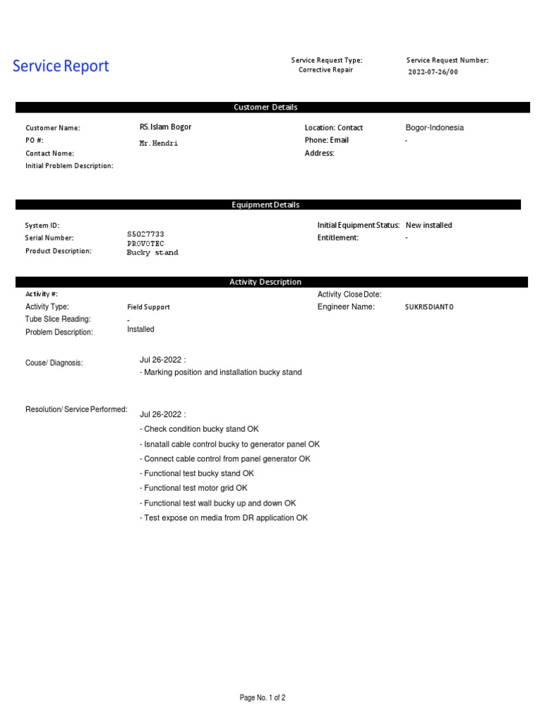Service Report Pemasangan Wall Bucky Stand | PDF | Computing | Computer ...