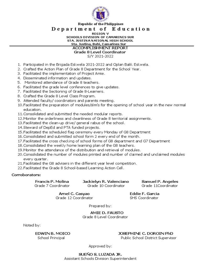 Accomplishment report sy 2021-2022 | PDF