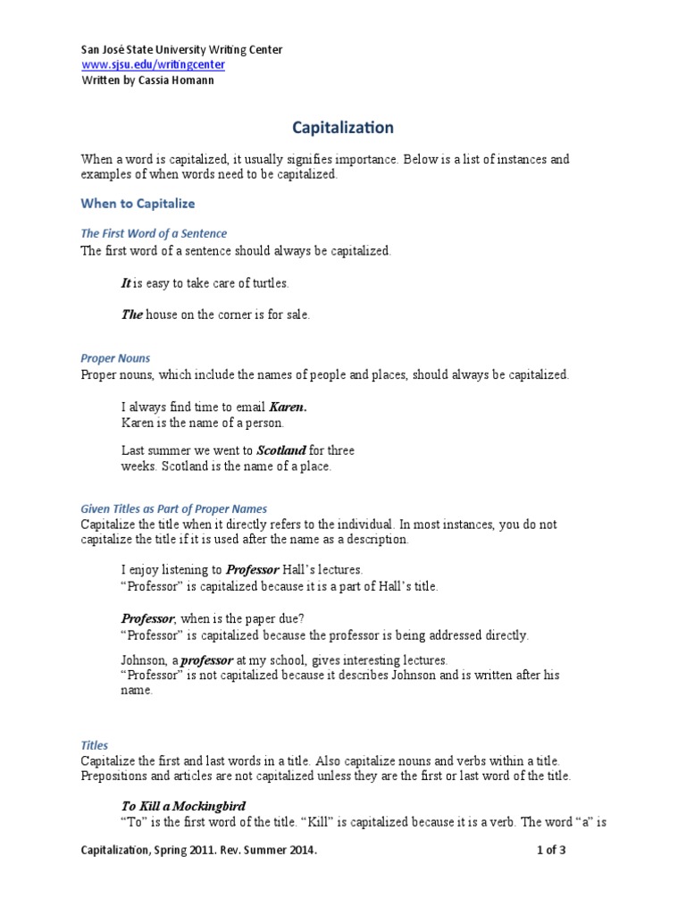 Capitalization: When To Capitalize | PDF | Noun | Word