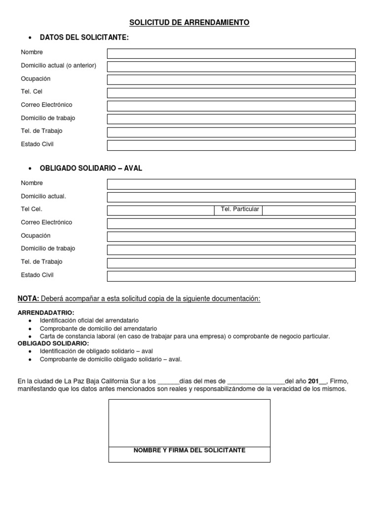 Solicitud de Arrendamiento | PDF