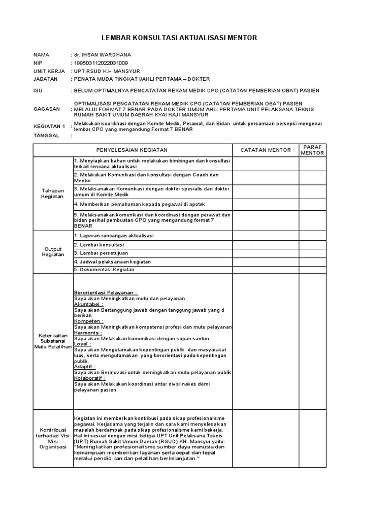 Lembar Konsultasi Mentor - Ihsan Wardhana | PDF | Bisnis