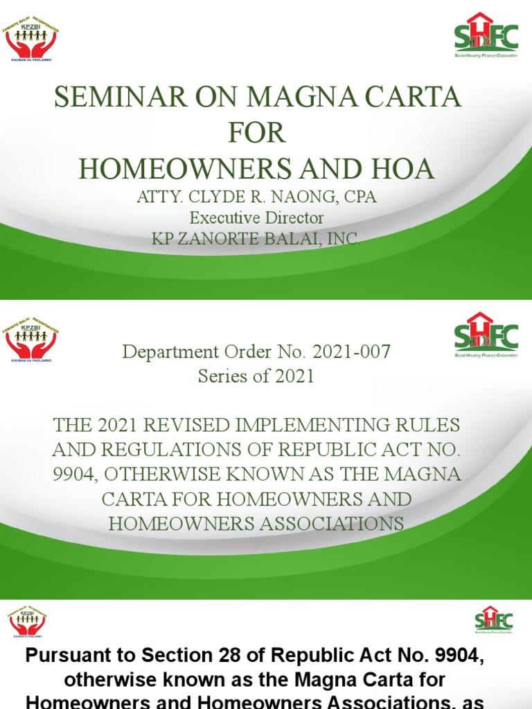 Revised 2021 Magna Carta For Ho & Hoa | PDF | By Law | Lease