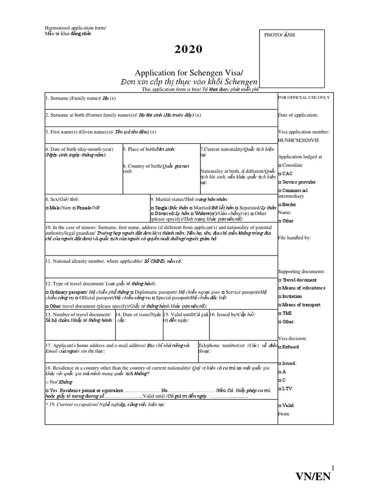 Visa Form C Consulate 2020 VN EN-1 | PDF